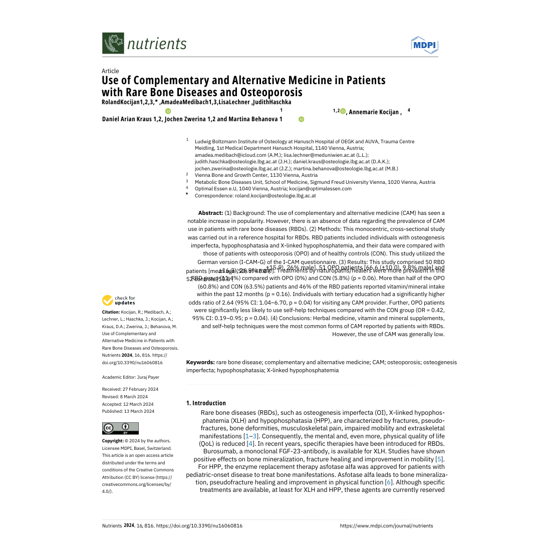 Use of Complementary and Alternative Medicine in Patients with Rare Bone Diseases and ...